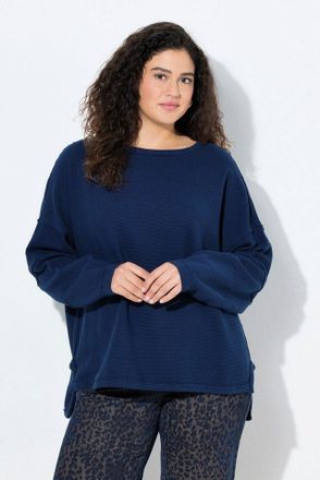 Ulla Popken Sweatshirt Sweatshirt offene Kanten gerippt Rundhals Langarm