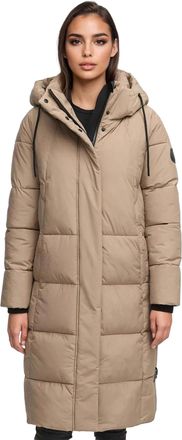 Marikoo Damen Wintermantel (XS-3XL) - gesteppt, abnehmbare Kapuze, Bewegungsschlitz - N099 - TaupeGrey Gr&ouml;&szlig;e XXL - Gr.XXL