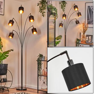 HOFSTEIN Stehleuchte Alsen, moderne Stehlampe mit Marmorfu&szlig; aus Metall/Stoff in Schwarz/Chrom-/Kupferfarben, verstellbare Leuchte mit Fu&szlig;schalter, E14, Wohnzim