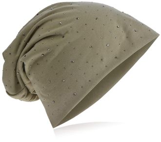 Miobo Jersey Slouch Beanie Long M&uuml;tze mit edler Strass Nieten Applikation Unisex Unifarbe Herren Damen Trend,Sand