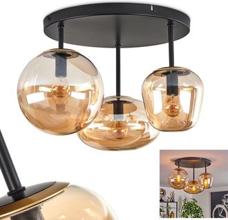 HOFSTEIN Deckenleuchte Zernez, Deckenlampe aus Metall/Glas in Schwarz/Bernsteinfarben, Leuchte im modernen Industrial-Design mit Schirmen aus Glas (Ø 19,5 cm; 