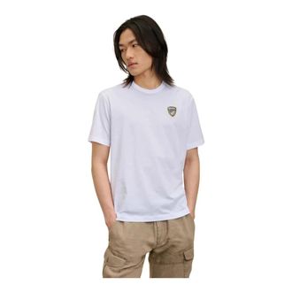 Blauer Geripptes Rundhals-T-Shirt - - Tops - Herren - Wei&szlig; - 2XL