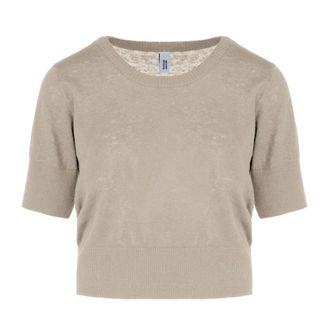 Bomboogie Femme, Pulls, Beige, Taille: 40 FR Pull en lin et coton &agrave; manches courtes