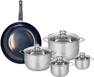 Fackelmann ELO 9721350 Batterie de cuisine 5 pi&egrave;ces, Ensemble de 1 Po&ecirc;le de cuisson 32 cm et 4 faitouts 12, 14, 20 et 24 cm Elo Prima Brillant, inox, induction