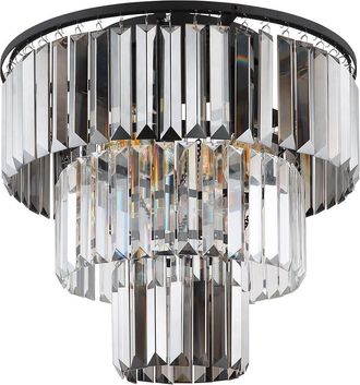 Globo Lighting Kronleuchter Deckenleuchte Wohnzimmerlampe Esszimmerleuchte Schlafzimmerlampe, Metall Glaskristalle rauchfarben, 3 Flammig E27, D 40 cm