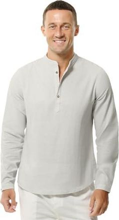 Hoerev Mens Chemise Hauteur de Plage Henley &agrave; Manches Longues en Lin et Coton,Gris,M
