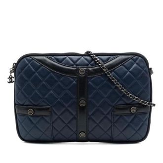 Chanel Sac bandouli&egrave;re matelass&eacute; en cuir dagneau Pre-owned - Femme - Pre-owned - Bleu - Taille: ONE Size