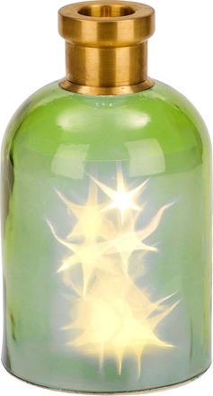 Brubaker Lichterflasche Magie mit 10 LED Sternen 24 cm Höhe Grün/Messing