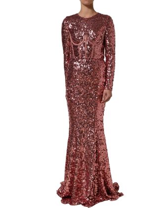 Dolce & Gabbana Womens Sequined Corset Bodice Gown Pink Nylon Elastane