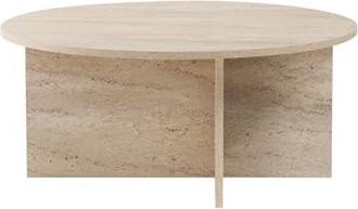 Hanah Home Stylish Coffee Table, Travertine Color, 90 x 40 x 90 cm | 100% Melamine Coated Particle Board, 18 mm Thick | Perfect for Modern Living Rooms & Spaces