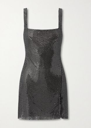 Self Portrait Mini-robe En Résille Stretch À Cristaux - Gris
