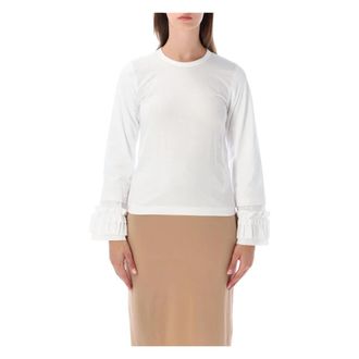 Comme Des Gar&ccedil;ons Langarm-Baumwolltop mit R&uuml;schenmanschetten - - Tops - Damen - Wei&szlig; - M