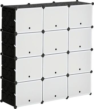 HOMCOM Meuble de rangement Meuble &agrave; chaussures modulable 12 casiers avec portes et &eacute;tag&egrave;res - dim. 125L x 32l x 125H cm - noir-Noir