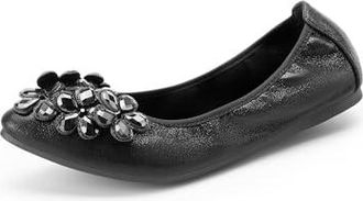 Dream Pairs Ballerines plates à bout pointu avec strass scintillants et pliables - Confortables pour femme - Pour mariage, fête, travail, conduite, noir, 40 EU
