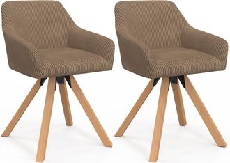 IDMarket Lot de 2 chaises pivotantes de salle &agrave; manger, fauteuils de table JANY en velours c&ocirc;tel&eacute; taupe