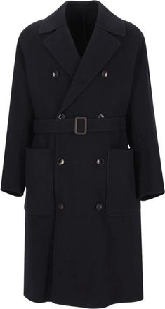 Emporio Armani Manteau crois&eacute; en laine avec ceinture - Homme - Manteaux - Bleu - Taille: M