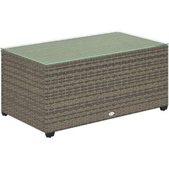 OUTSUNNY Table basse de jardin - Outsunny - plateau en verre tremp&eacute; - r&eacute;sine tress&eacute;e - cadre en acier - 90 x 50 x 38 cm - gris fonc&eacute;