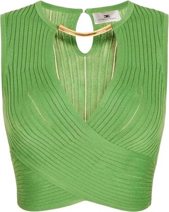 Elisabetta Franchi Femme, Tops, Vert, Taille: 42 FR Top en maille avec d&eacute;tail bijou