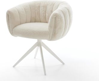 DELIFE Drehstuhl Jada-Flex Pl&uuml;sch Creme-Wei&szlig; Kreuzgestell breit Wei&szlig; 360&deg; drehbar Wippfunktion Taschenfederkern, Esszimmerst&uuml;hle