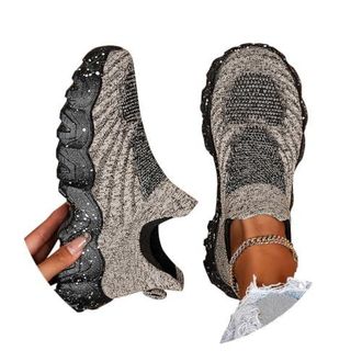 Minetom Basket Femme Slip on Chaussures De Sport Running Mesh Sneaker Respirant Chaussures De Course L&eacute;g&egrave;res Chaussures De Fitness Gym Jogging Outdoor C Gris 