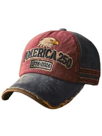 Generic Chapeau unisexe imprim&eacute; drapeau am&eacute;ricain 250e anniversaire r&eacute;glable casquette patriotique jour de lind&eacute;pendance, Crimson, M