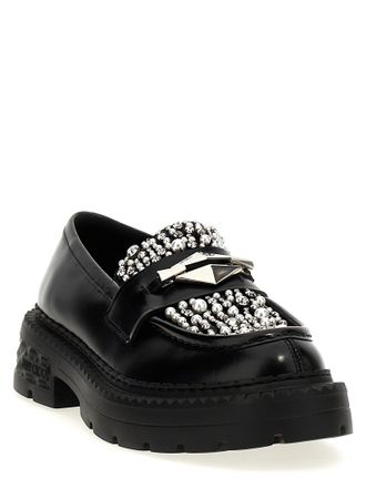 Jimmy Choo London Womens Black Calfskin Slip-On Loafers