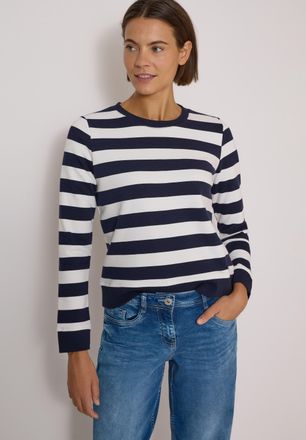 Cecil Sweatshirt CECIL, Damen, Gr. XXL (46), schwarz-wei&szlig; (urban dunkelblau), Sweatware, 65% Baumwolle, 35% Polyester, gestreift, comfort fit, Rundhals, B&uuml;n