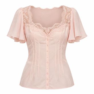 Dolce & Gabbana Blouse en soie orn&eacute;e de dentelle - Femme - Blouses et Chemises - Rose - Taille: 40 FR