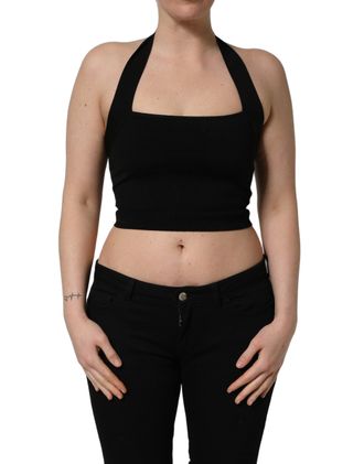 Dolce & Gabbana Womens Black Square Neck Halter Cropped Tank Top