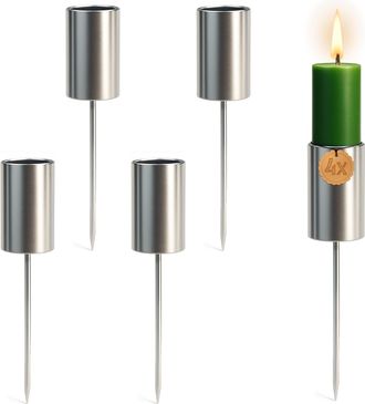 Matches 21 Kerzenhalter 4er Set Metall Silber mit Stab Ø 2,3 cm - Adventskranz Kerzentüllen für Stabkerzen