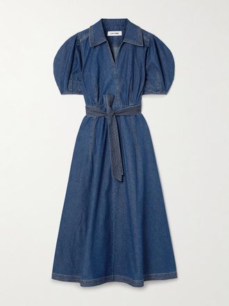 Cefinn Wren Midikleid Aus Denim Mit Wickeleffekt Und Bindeg&uuml;rtel - Blau