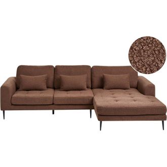 Beliani Ecksofa 3-Sitzer FLAM Boucl&eacute; Braun linksseitig