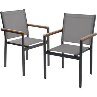 ML Design ML-Design Gartenst&uuml;hle 2er Set mit Armlehnen-Holzoptik, Dunkelgrau, Gartenstuhl aus Textilene, Terrassenst&uuml;hle mit Aluminiumgestell, Balkonstuhl