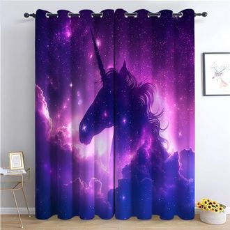 Generic Rideau Occultants Chambre 150x166 cm, Licorne De La Galaxie Spatiale Rideau Thermiques Isolants et Antibruit, Violet Rideaux Lavables Fibre Polyester,