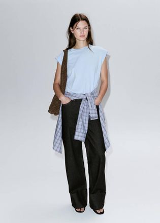 Mango Kurz&auml;rmliges Baumwoll-T-Shirt himmelblau - Damen - XXS - MANGO