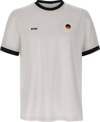 HUGO BOSS Homme, Tops, Blanc, Taille: 3XL T-shirt en coton stretch avec drapeau du pays et logo