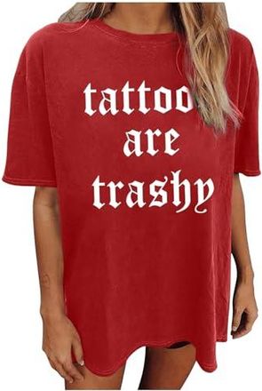 Generic T-shirts &laquo; Tattoo are Trashy &raquo; pour femmes 2025 graphique gym tendance d&eacute;contract&eacute; haut mignon col rond t-shirt ample lettre anniversaire t-shirts sur