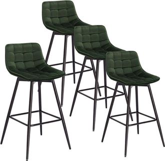 Woltu Woltu - Lot de 4 Tabourets de bar avec repose-pieds Tabouret pour bar/bistro, Si&egrave;ge en velours, Pieds en m&eacute;tal, Vert Fonc&eacute;