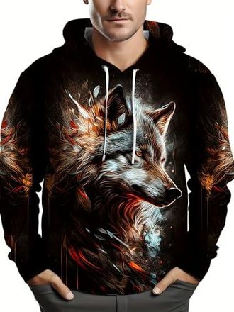 Generic Sweat à capuche pour homme avec imprimé graphique 3D loup printemps automne tendance décontracté sport extérieur tailles S à 6XL, jaune, M