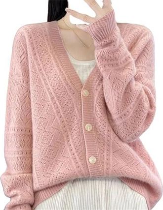 Generic Cardigan dhiver en laine pure pour femme avec col en V - Haut polyvalent, Rose &eacute;l&eacute;gant, Taille XS