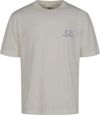 C.P. Company C.p. Company, Homme, Tops, Blanc, Taille: M T-Shirt Logo Confort 30/1 Jersey
