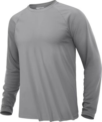 KEFITEVD Herren Funktionsshirt UPF 50+ UV Schutz Langarm Rash Guard T-Shirt Segeln Kanu Outdoor Longsleeve Board Surfen Freizeit Shirt Atmungsaktiv Grau 2XL