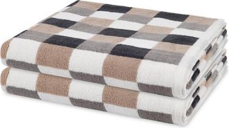 ROSS 2er Set Duscht&uuml;cher Cashmere Feeling Karo - 500 g/m&sup2;, Garngef&auml;rbter Walkfrottee aus 100% Baumwolle - Flauschig, Saugstark & Pflegeleicht - Modischen F