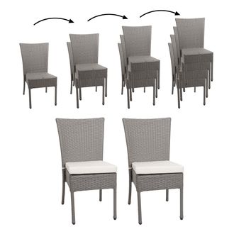 Mendler 2er-Set Poly-Rattan Stuhl HWC-G19, Balkonstuhl Gartenstuhl, stapelbar - grau, Kissen Creme