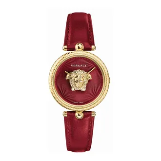 Versace Femme, Accessoires, Rouge, Taille: ONE Size Palazzo Empire Montre en Cuir Rouge et Or