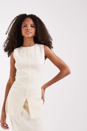 Pretty Lavish Alba - Longline-Strickweste in Cremewei&szlig;, Kombiteil