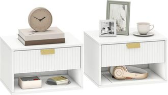 HOMCOM Lot 2 tables de chevet murales - HOMCOM - tiroir rainur&eacute; et &eacute;tag&egrave;re ouverte - panneau de particules - 40 x 30 x 25 cm - blanc
