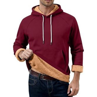 Generic Sweat &agrave; capuche pour homme - Cordon de serrage - T-shirt &agrave; manches longues - Couleur unie - Sweat &agrave; capuche doubl&eacute; - Confortable - Pull en polaire d&eacute;c