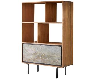 DELIFE B&uuml;cherschrank Juwelo 88 cm Akazie Natur Stein Beine Schwarz