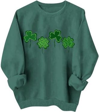 Generic Sweat-shirt tr&egrave;fle porte-bonheur pour femme - Chemise de la Saint-Patrick - Pull fantaisie amusant &agrave; manches longues - Col rond - Tr&egrave;fle irlandais - T